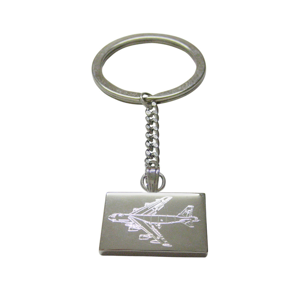 Silver Toned Etched Airplane Keychain - Gem